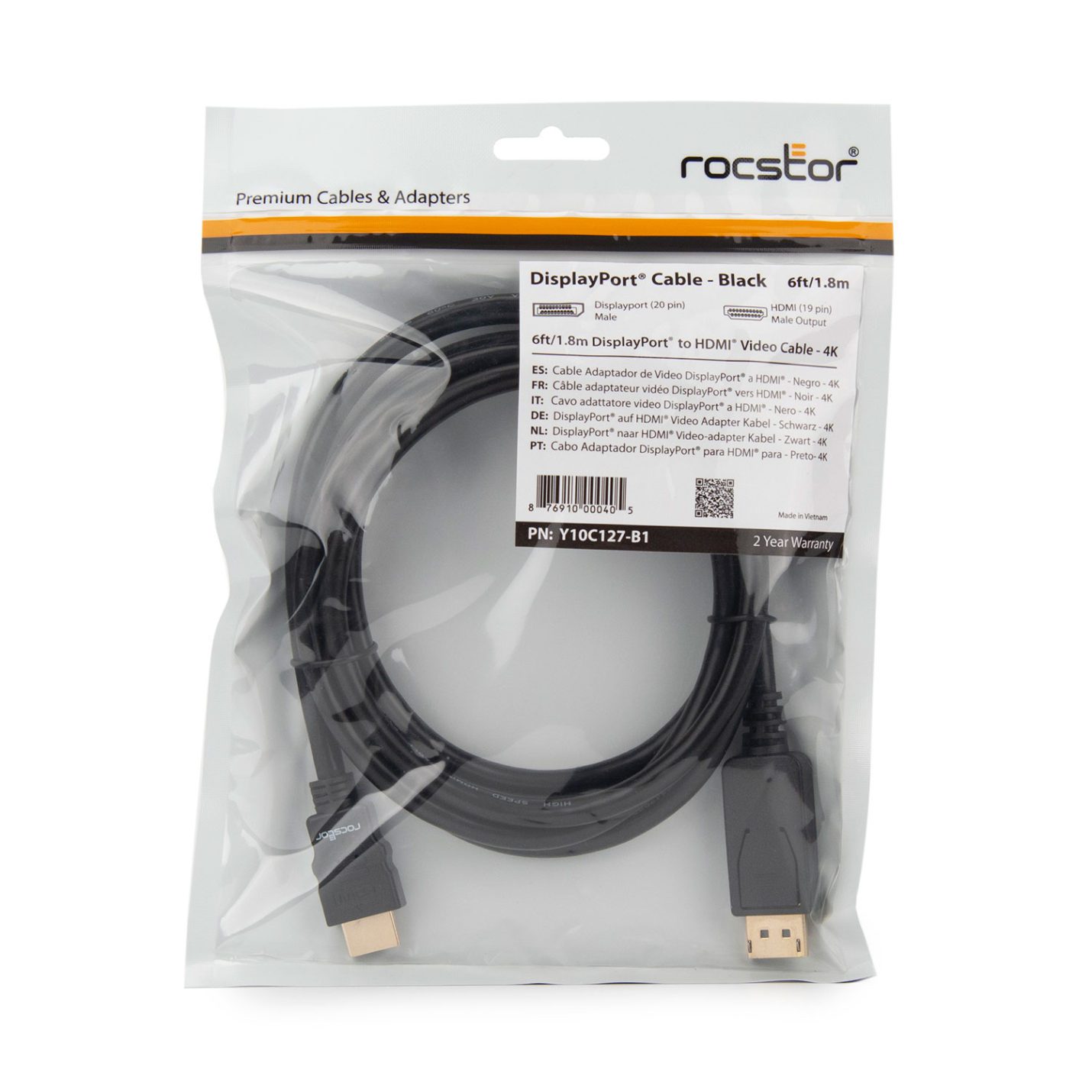 Rocstor Premium DisplayPort to HDMI Converter Cable – 6 ft – Rocstor