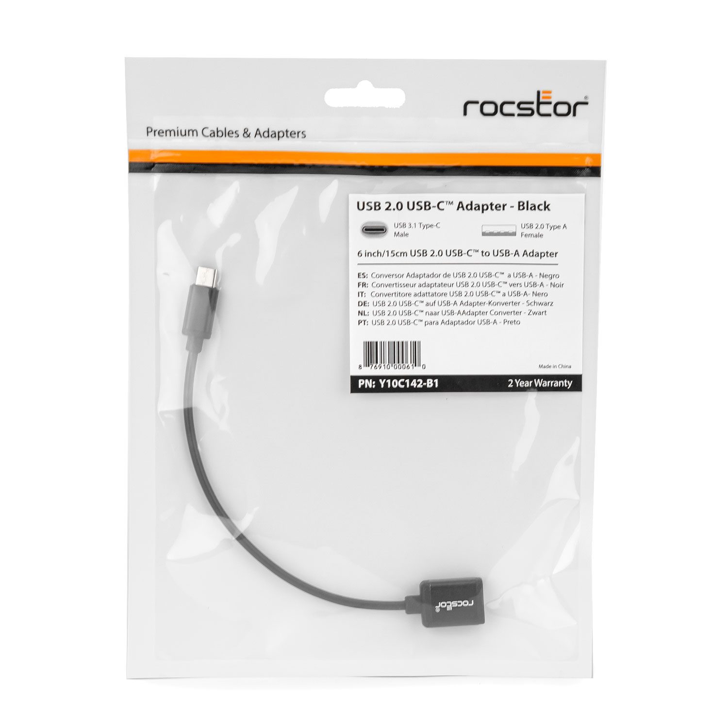 Rocstor Premium USB-C to USB-A Adapter (USB 2.0) M/F – 6 in | Rocstor