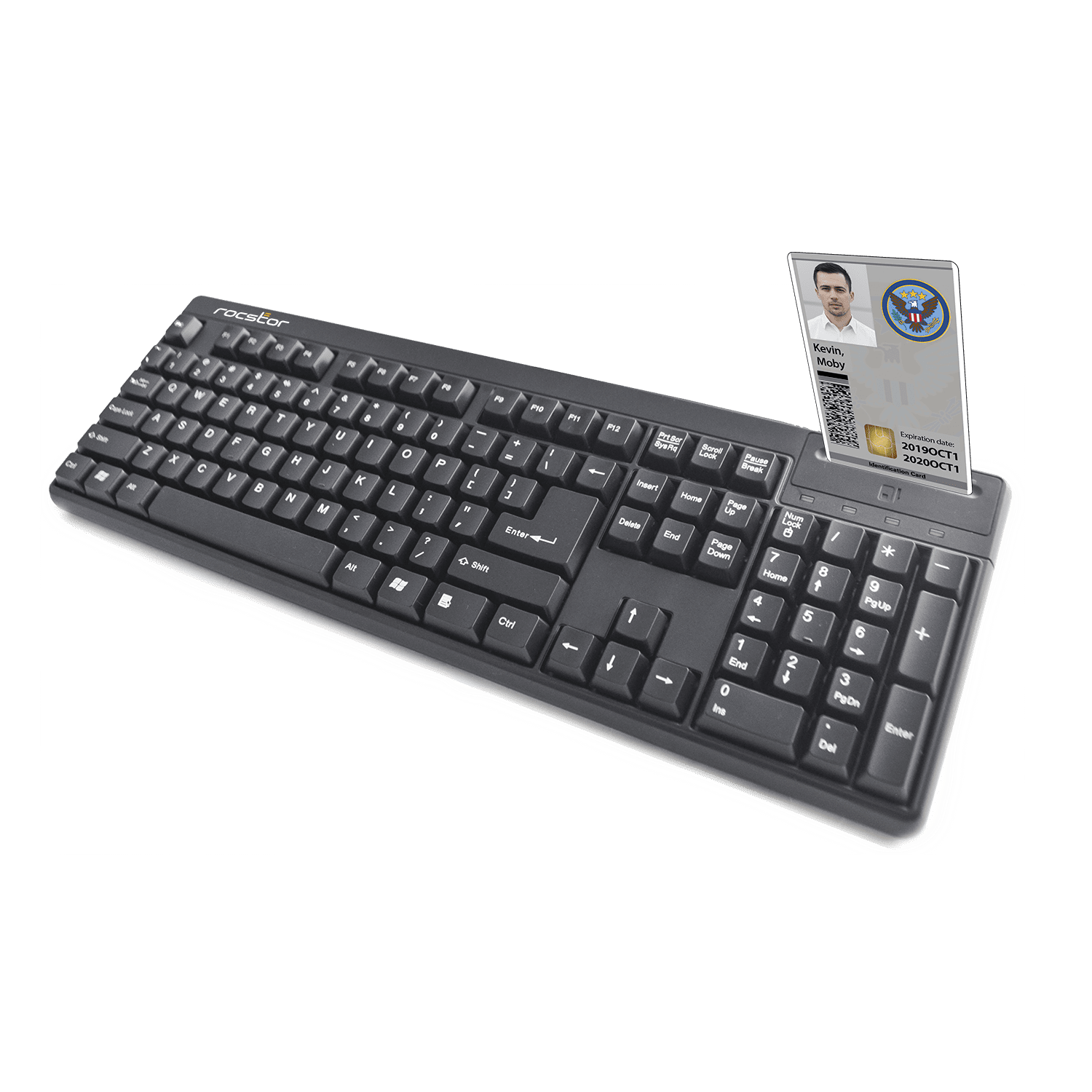 Rocstor KS20T 104-Key USB Keyboard with Built-in Smart Card Reader ...