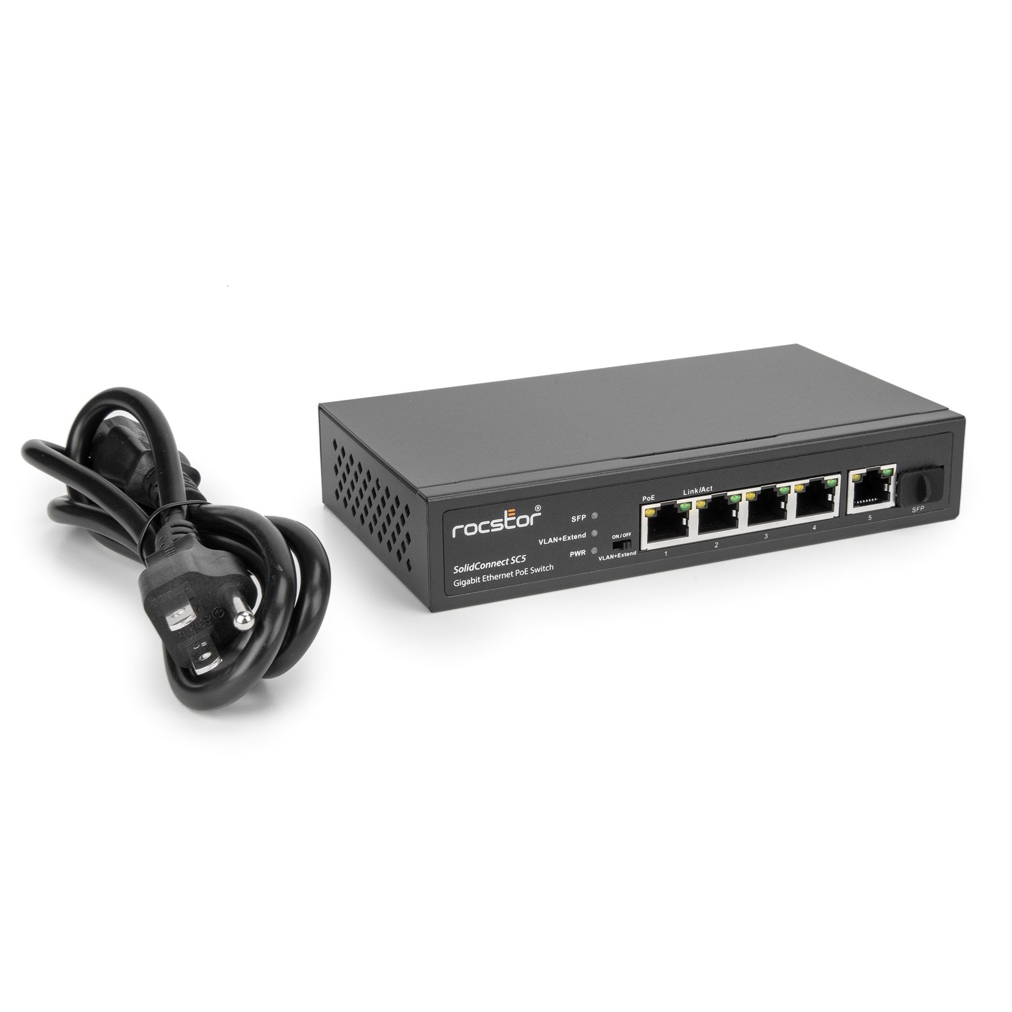 SolidConnect SC5 4-Port PoE+ Gigabit Unmanaged Ethernet Switch & 1X ...