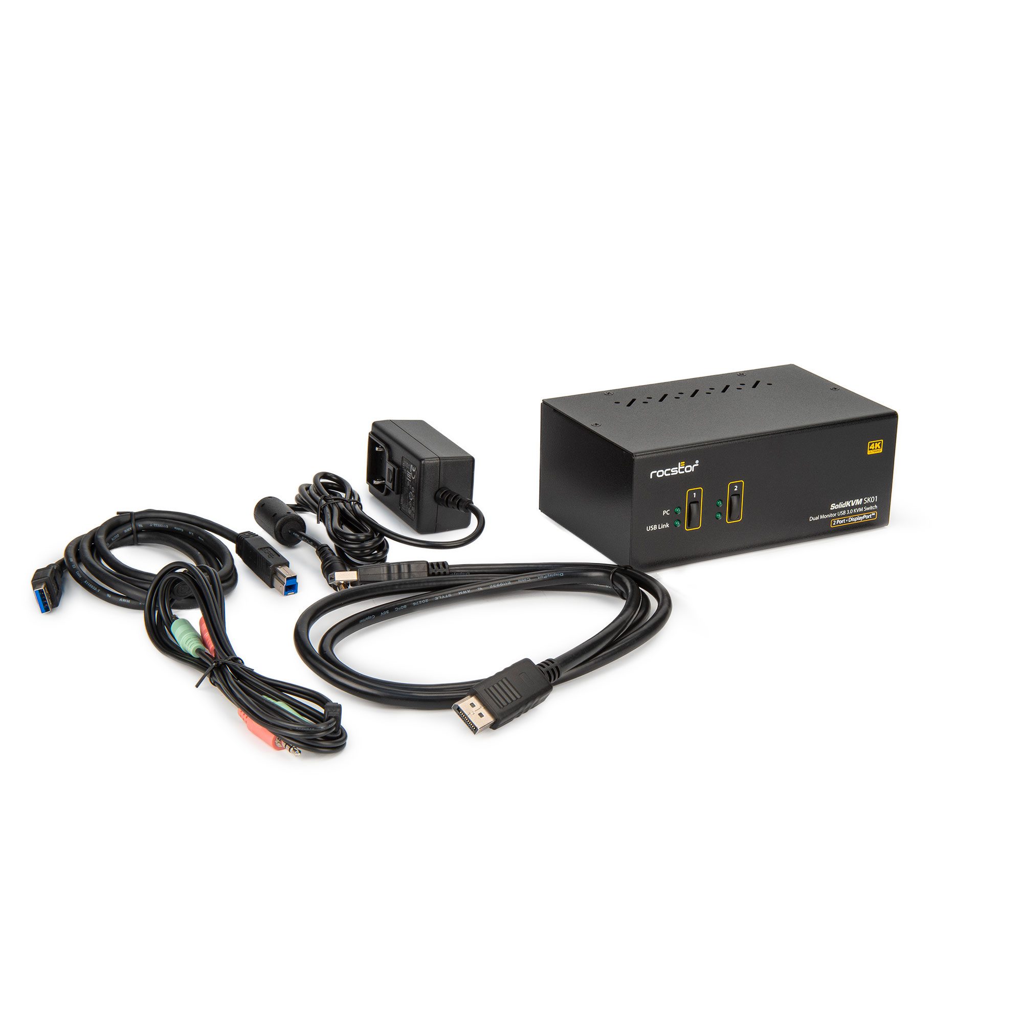SolidKVM SK01 2-Port 4K Dual View DisplayPort Desktop KVM Switch - (TAA)