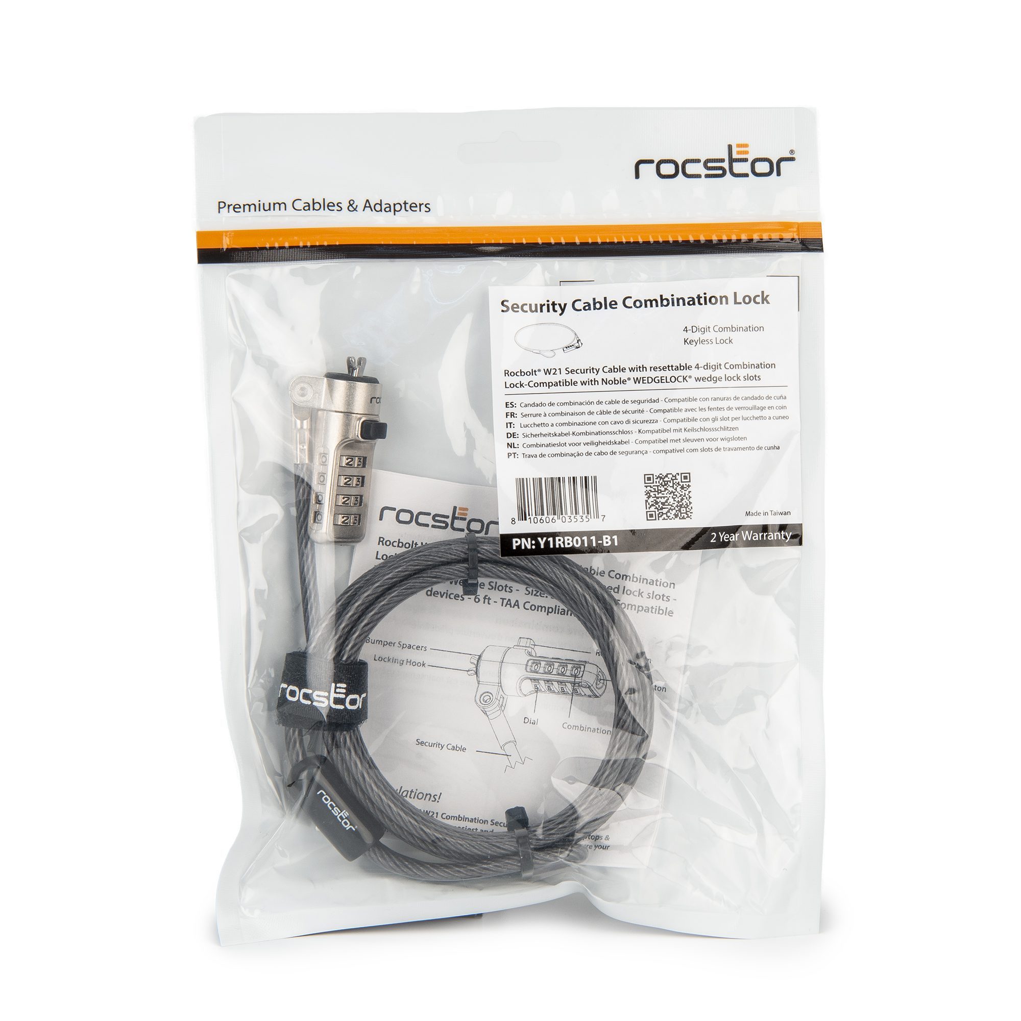 Rocbolt W21 Security Cable with Resettable 4-digit Combination Lock ...