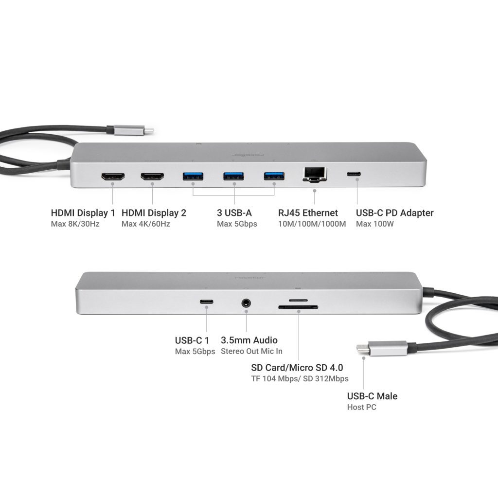 USB-C 11-in-1 Dual Display Portable Dock with DP 1.4 Alt Mode ...