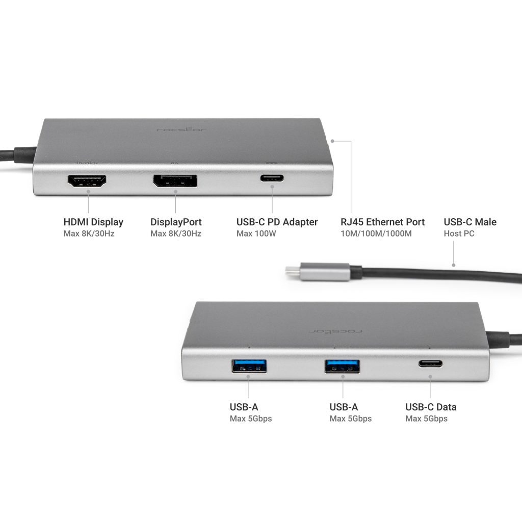 USB-C Dual Display Portable Dock Multiport Adapter with DP 1.4 Alt Mode ...