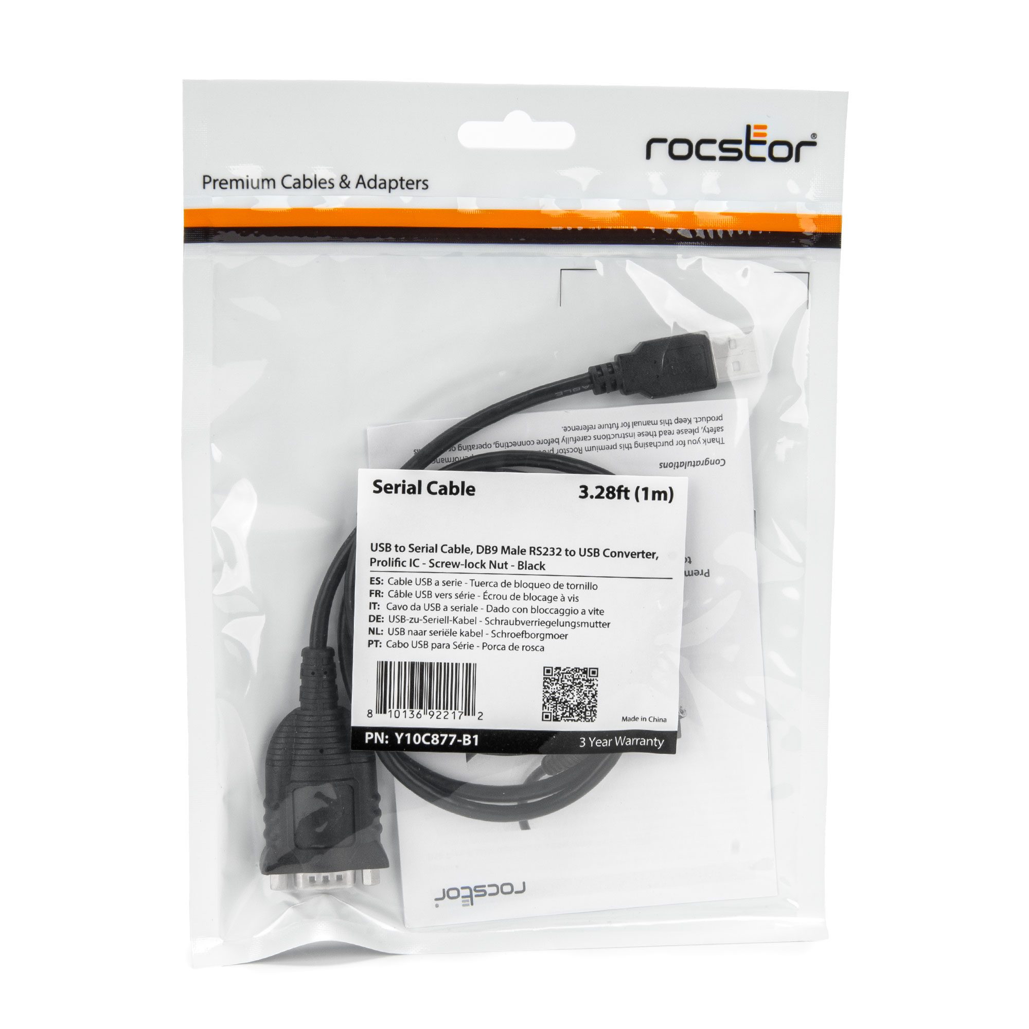 3ft (1m) USB to Serial Cable, DB9 Male RS232 to USB Converter, Prolific ...