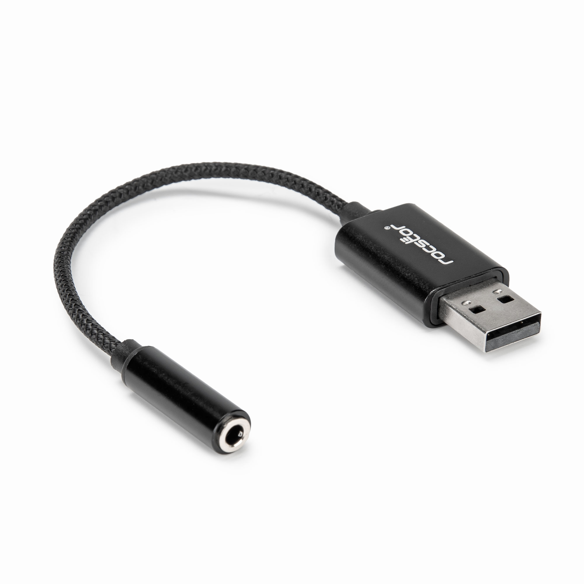 USB Type-A to 3.5 mm Headphone Jack Adapter – Aluminum – Black – Rocstor